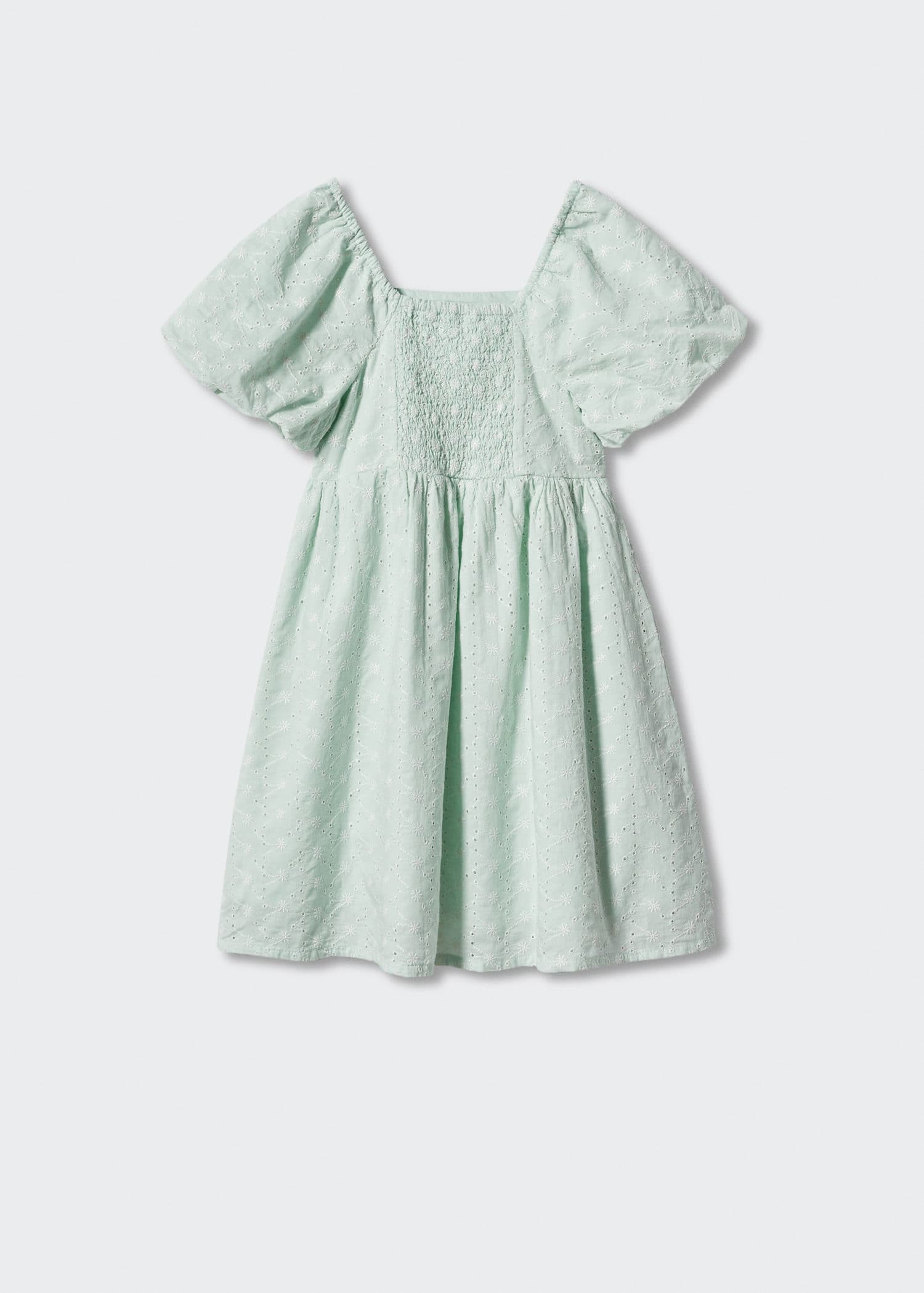 MANGO Embroidered Detail Dress in Pastel Green | Endource