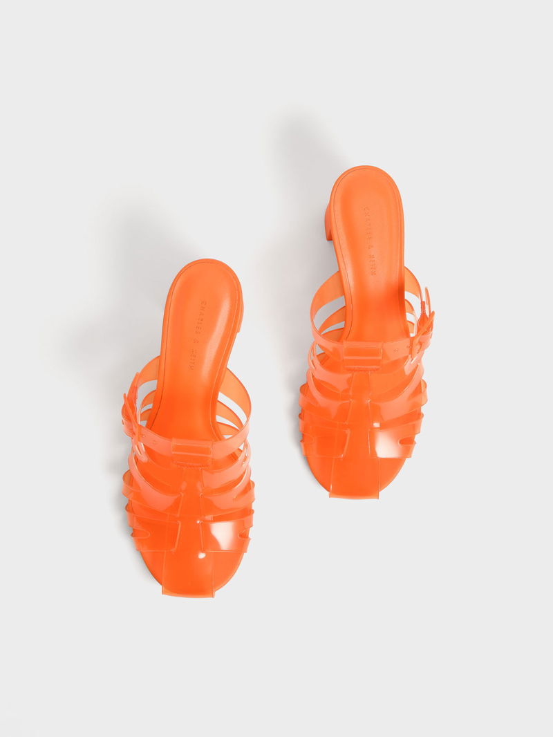 CHARLES & KEITH Madison See-Through Caged Mules in Orange | Endource