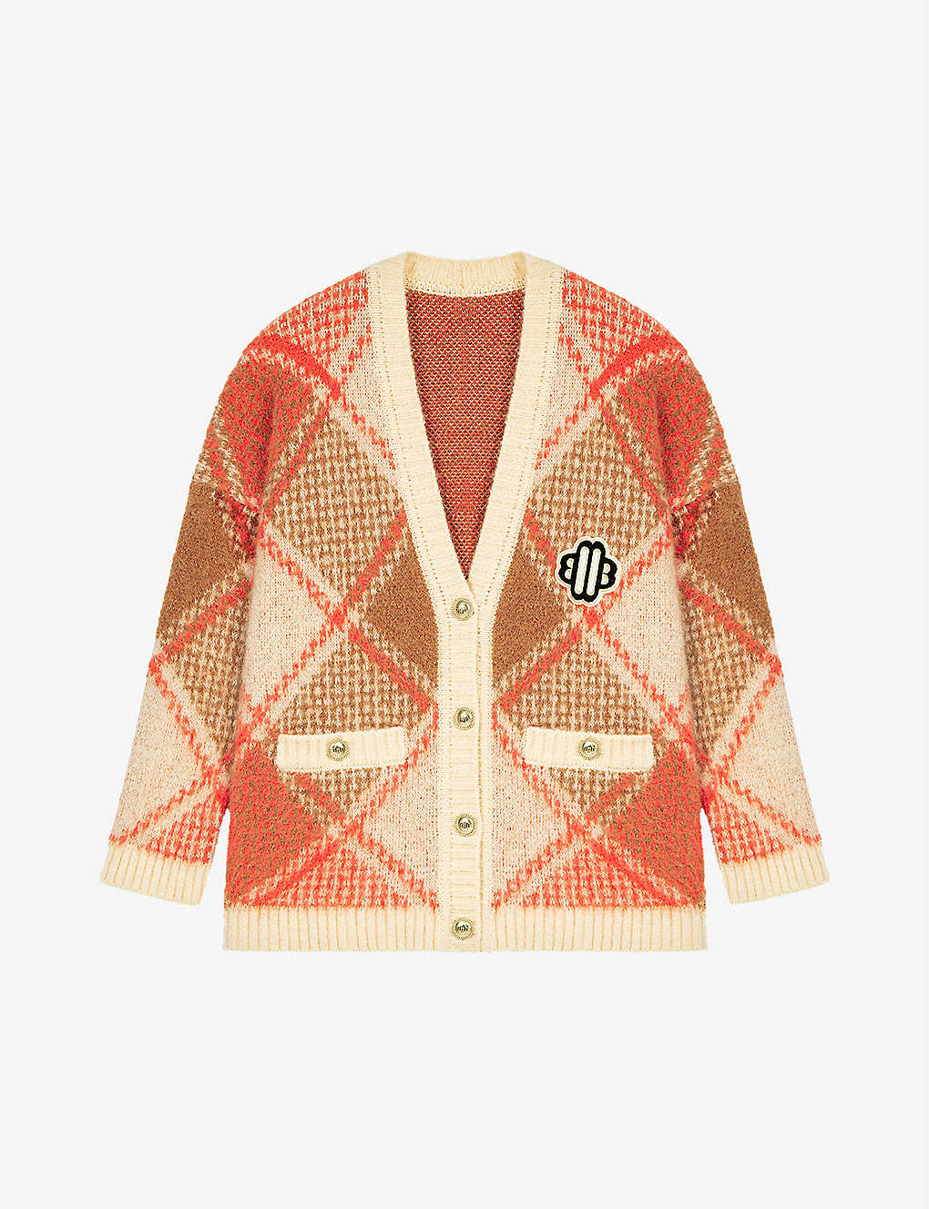 MAJE Marreau Logo-Embroidered Check Knit Cardigan in JAUNESORANGES ...
