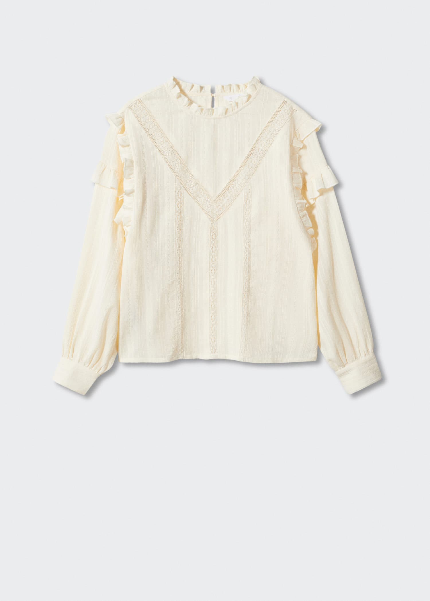 MANGO Ruffled Embroidered Blouse in Ecru | endource