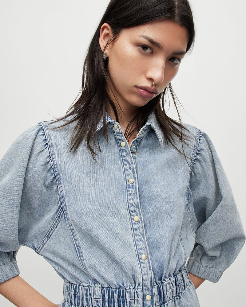 ALLSAINTS Osa Denim Mini Dress in Light Indigo Blue | Endource