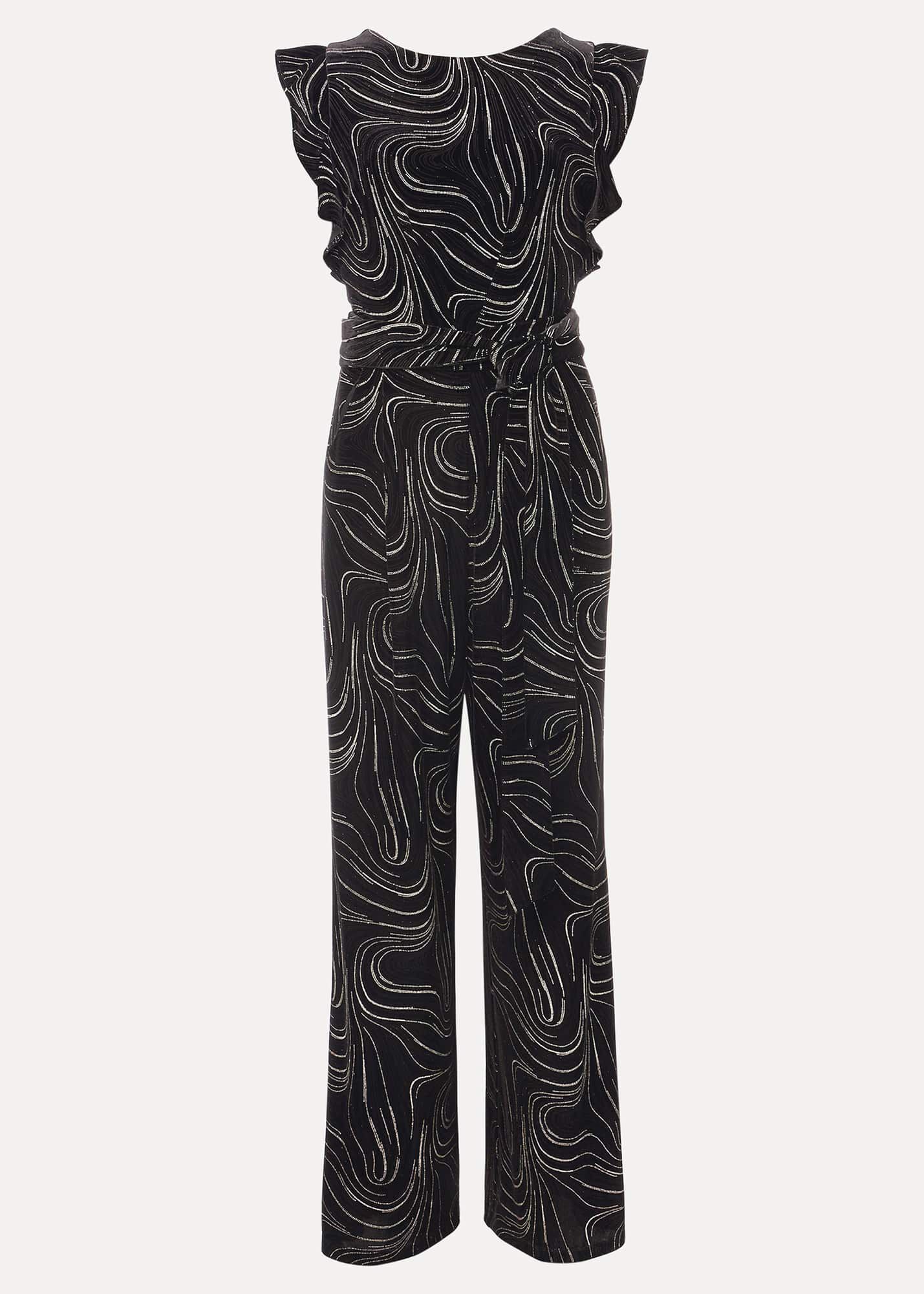 PHASE EIGHT Victoriana Swirl Velvet Jumpsuit in Black/Gold | endource