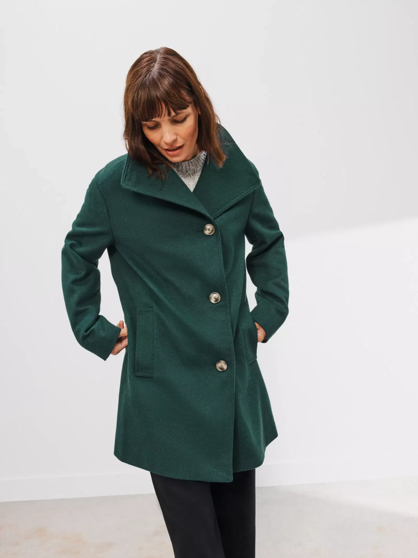 JOHN LEWIS Wool Blend Grown On Funnel Neck Coat | endource