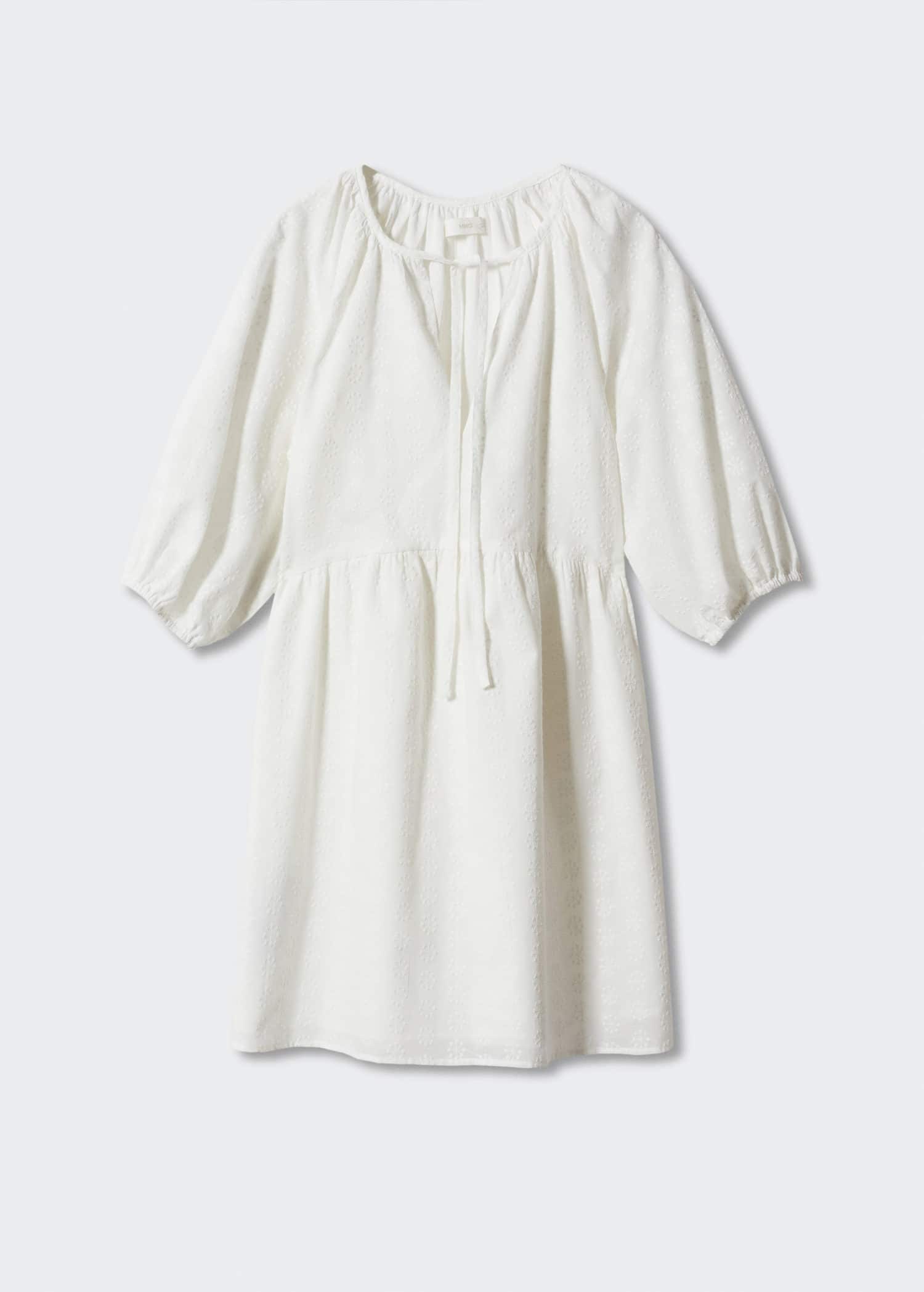 MANGO Puff Sleeve Embroidered Dress in White | Endource