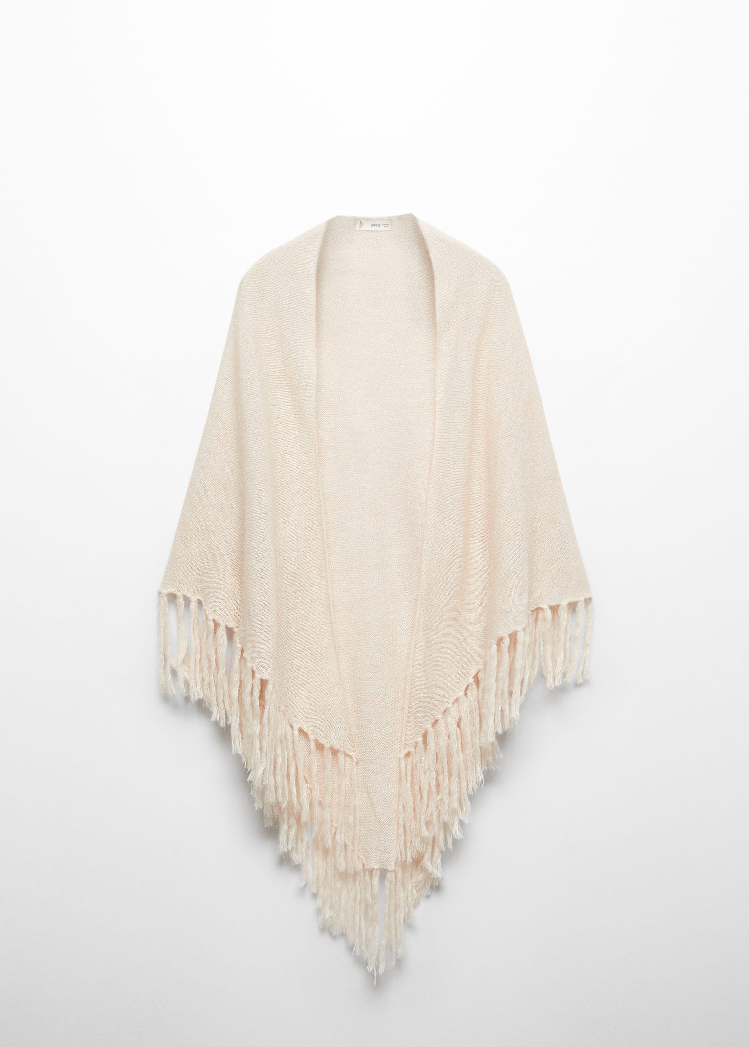 MANGO Fringed Poncho in Beige | endource