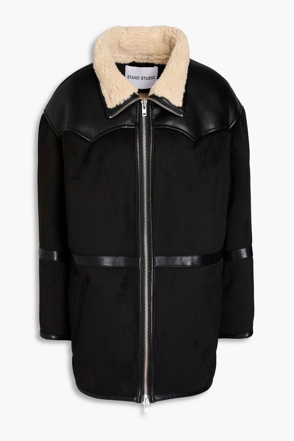 STAND STUDIO Faux Shearling Coat in Black | endource