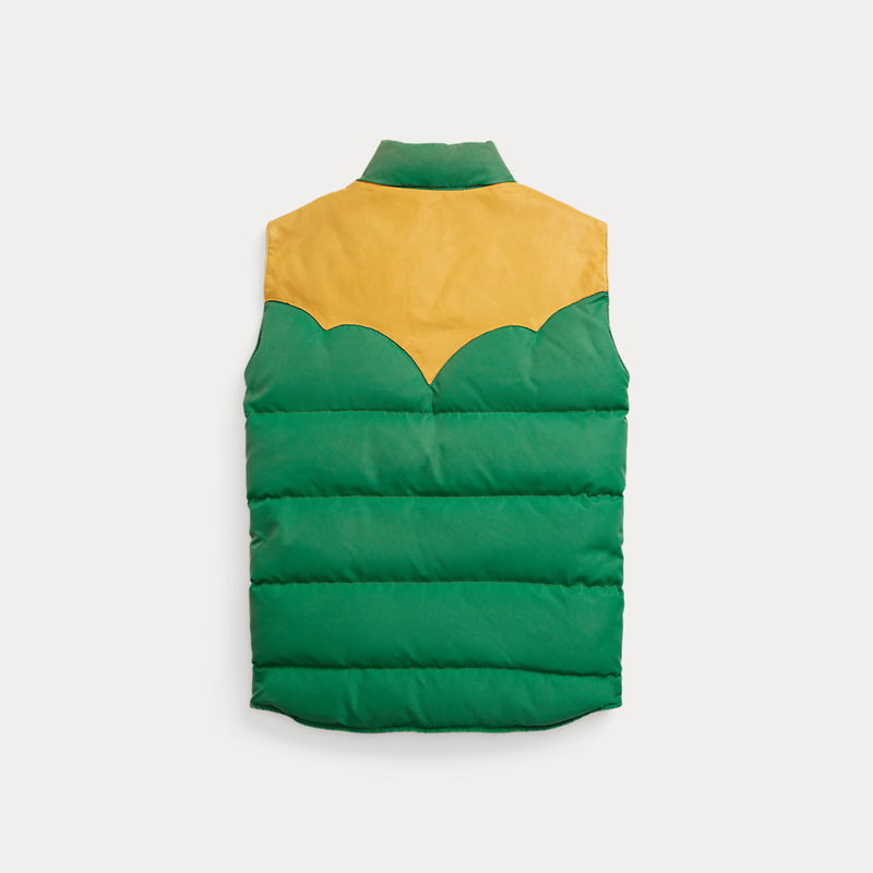 RALPH LAUREN RRL Leather-Yoke Quilted Gilet in Green | endource