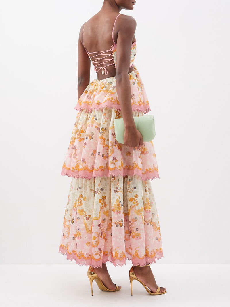 Zimmermann Laurel Frill Midi Dress In Pink Endource