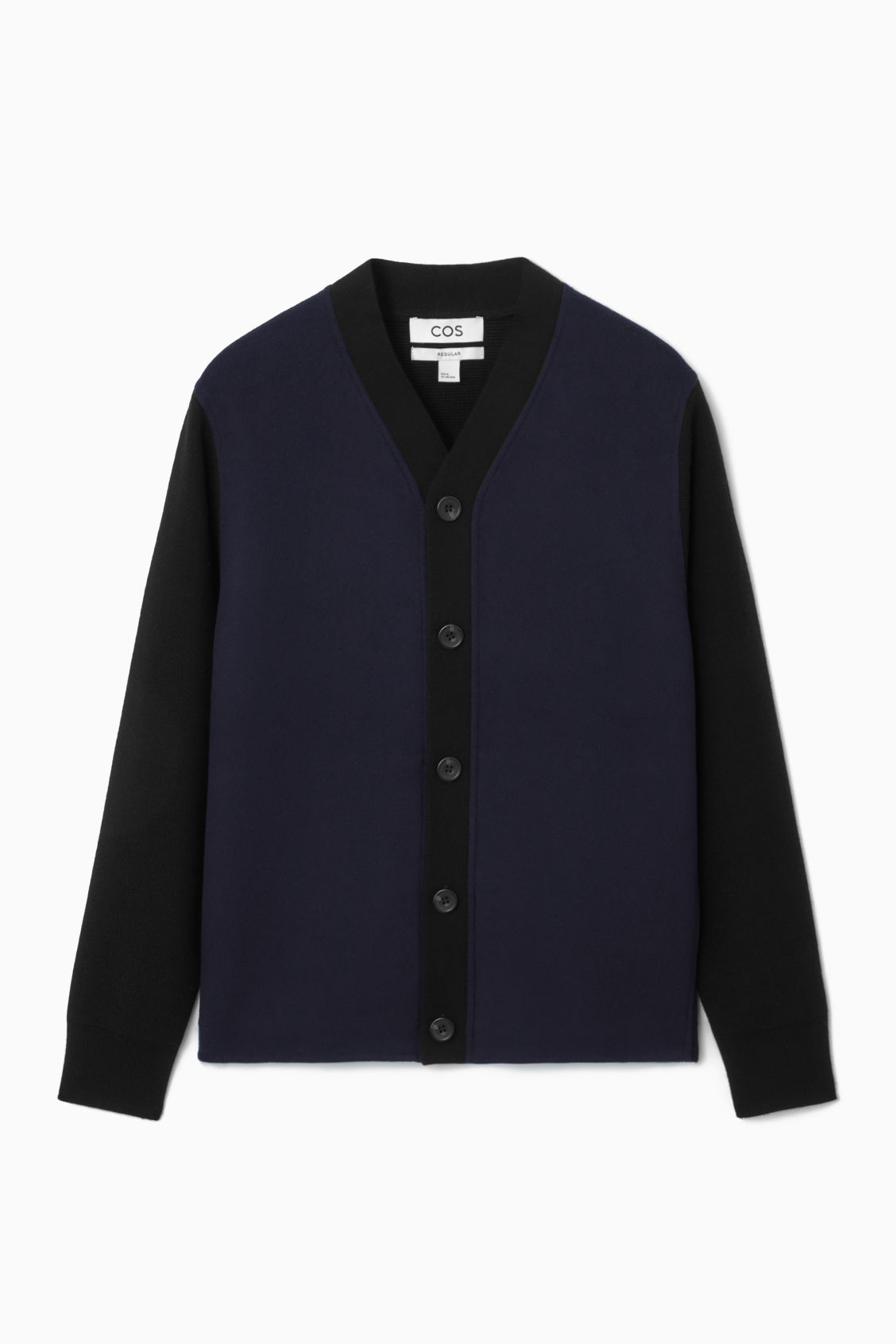 COS Colour-Block Panelled Wool Cardigan in BLACK / NAVY | endource