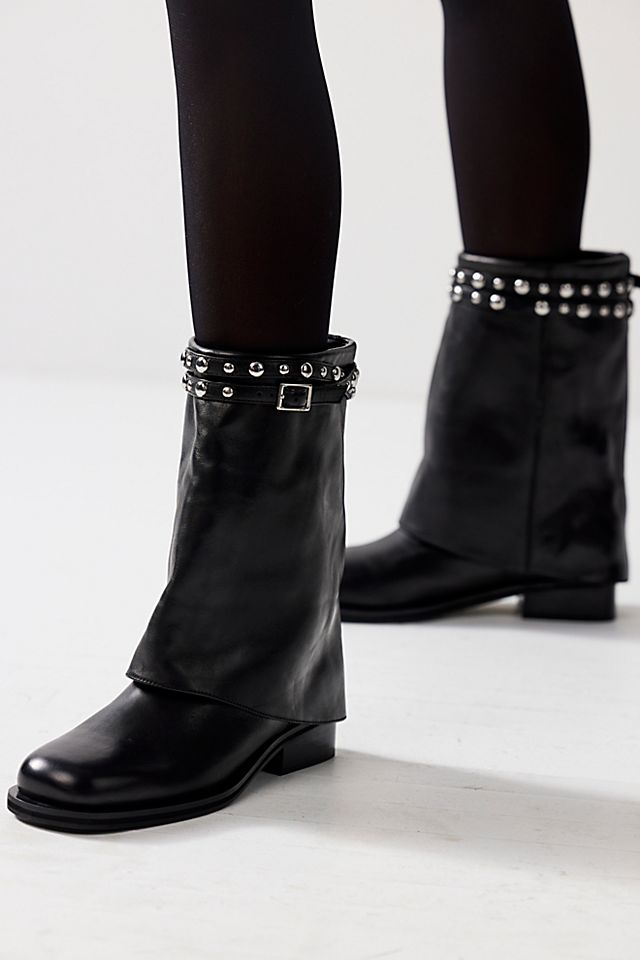 FREE PEOPLE Scorpio Studded Foldover Boots in Black | Endource