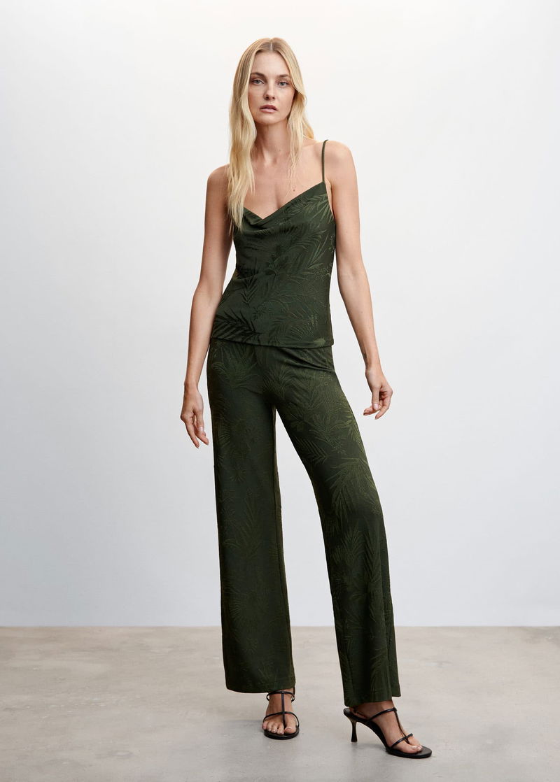 MANGO Draped Jacquard Top in Green | endource