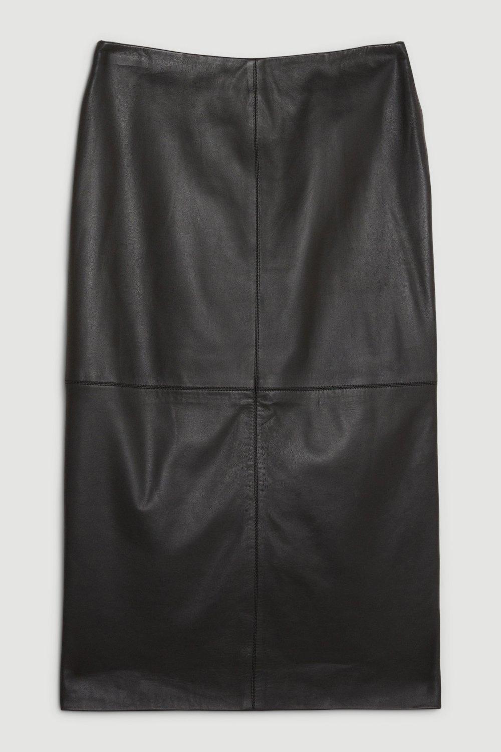 KAREN MILLEN Leather Panel Pencil Midi Skirt in Black | Endource