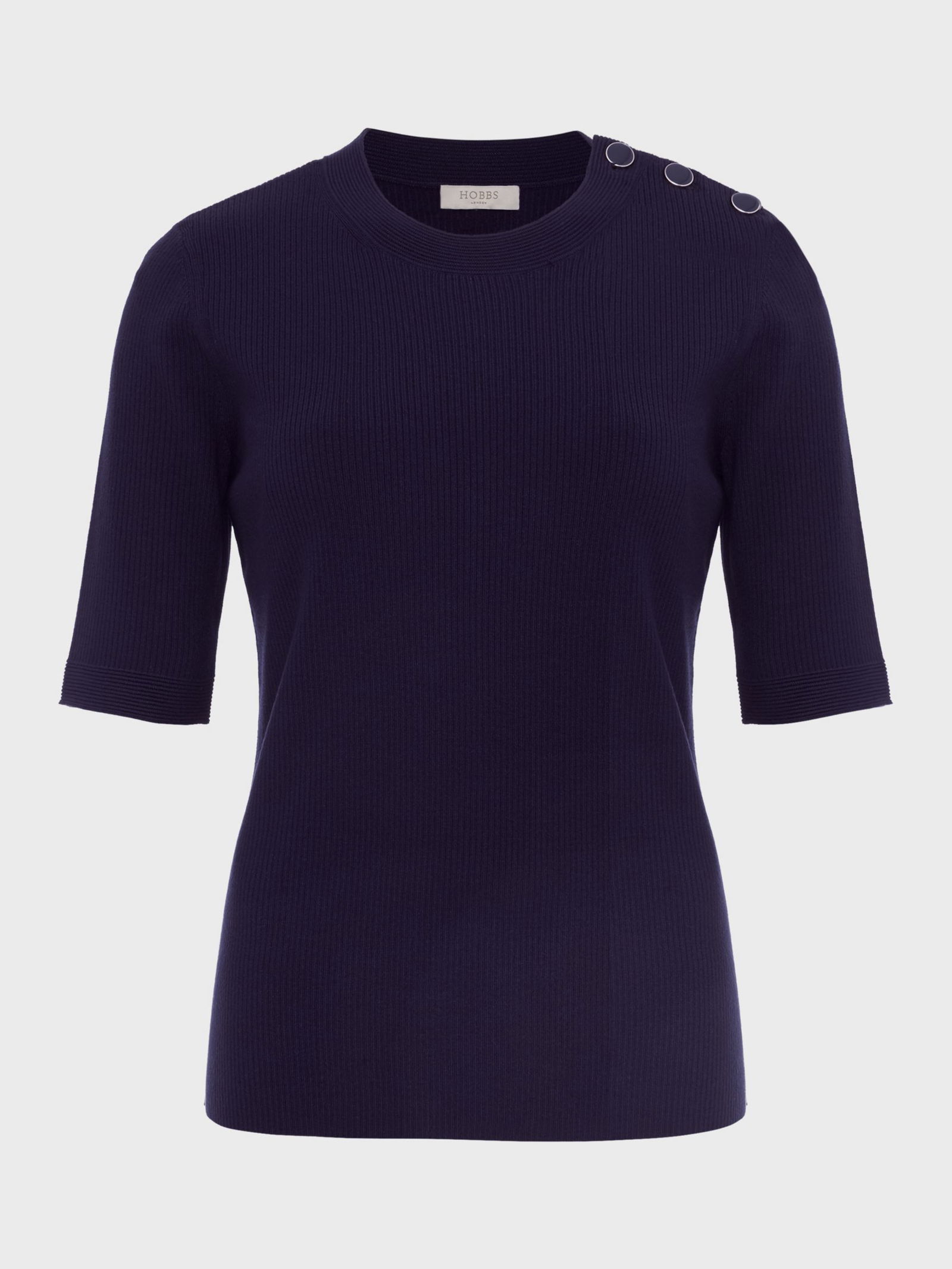 HOBBS Christa Button Detail Ribbed Jumper in Midnight Navy | endource