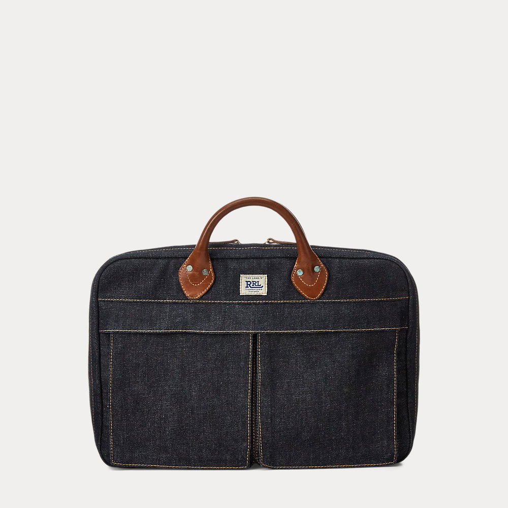 RALPH LAUREN RRL Leather-Trim Denim Briefcase in Blue | Endource