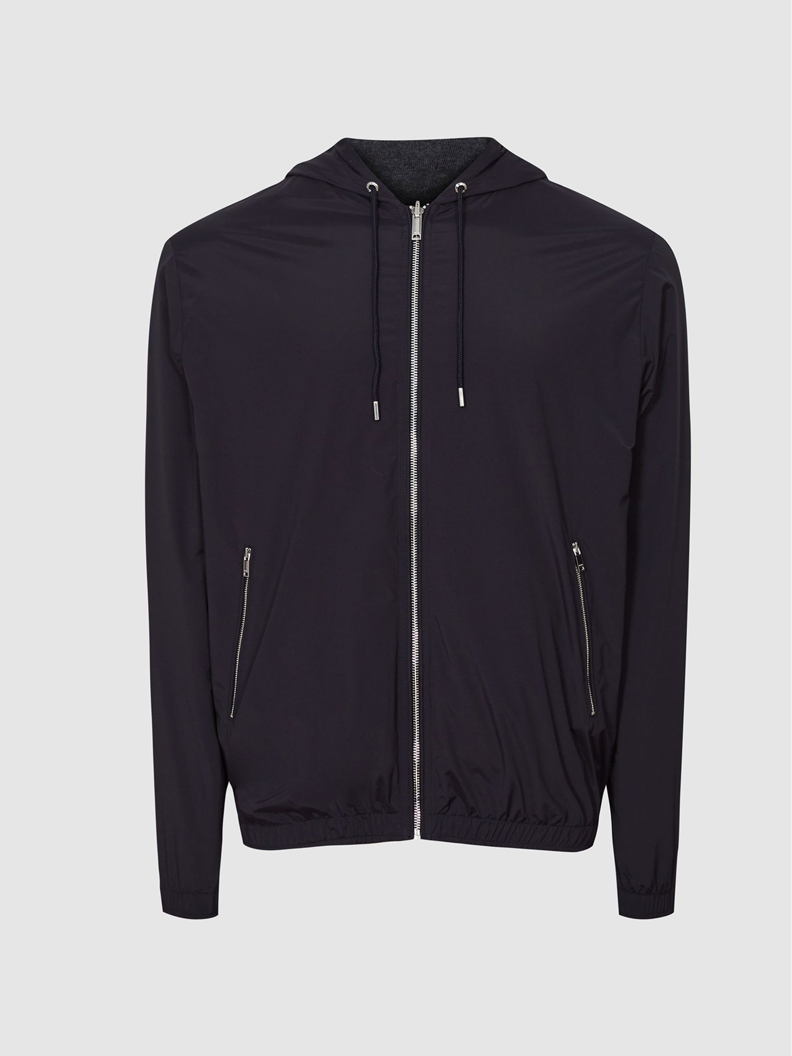 REISS Masters Hybrid Reversible Hooded Jacket in Navy/Charcoal | endource
