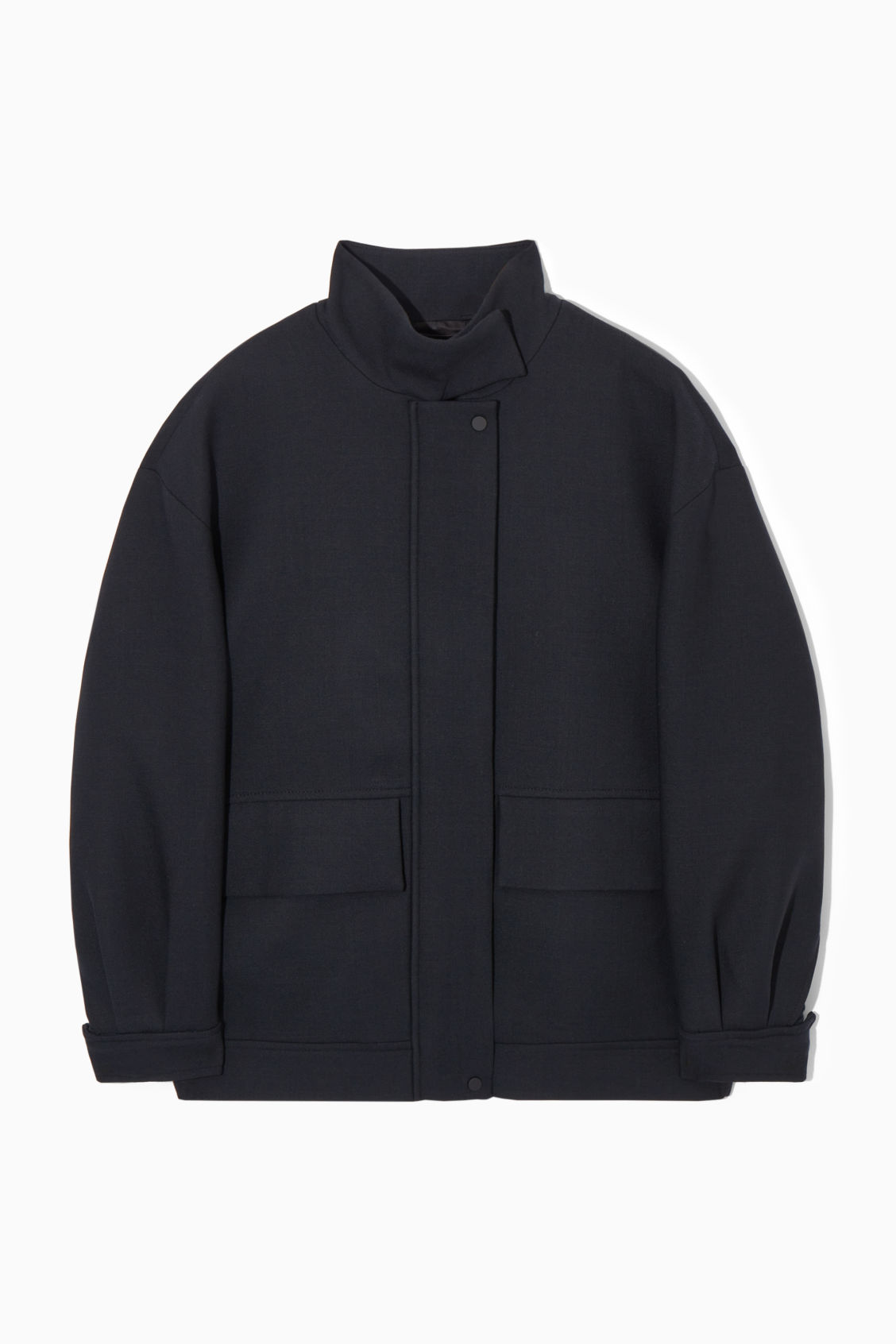 COS Oversized Funnel-Neck Wool Bomber Jacket in BLACK | Endource