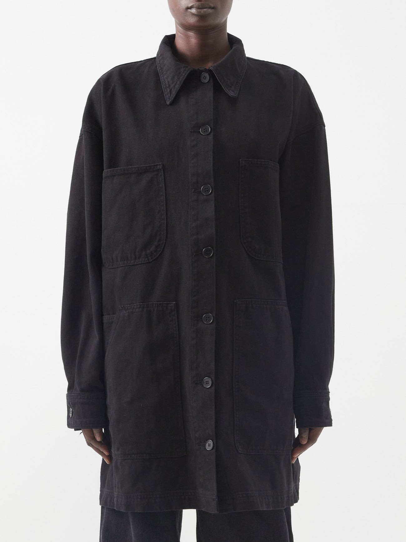 RAEY Organic-Cotton Giant Denim Jacket in Black | endource