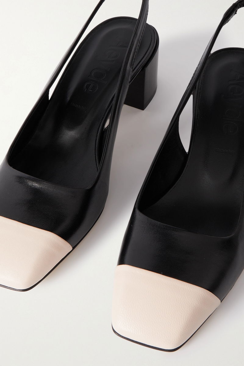 AEYDE Alessia Two-Tone Leather Slingback Pumps in Black | Endource