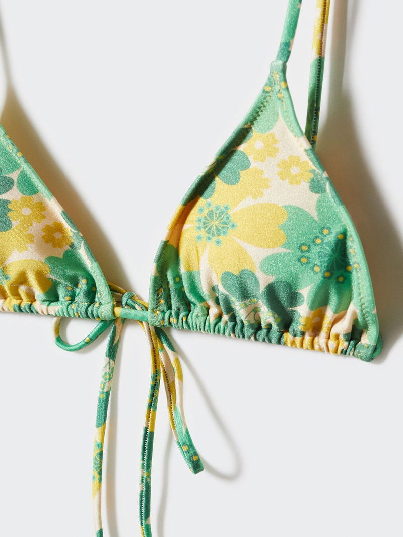 MANGO Salma Triangle Bikini Top in Green/Multi | endource