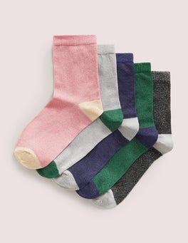 BODEN Five Pack Sparkle Socks - Sparkle Multi in Sparkle Multi | Endource