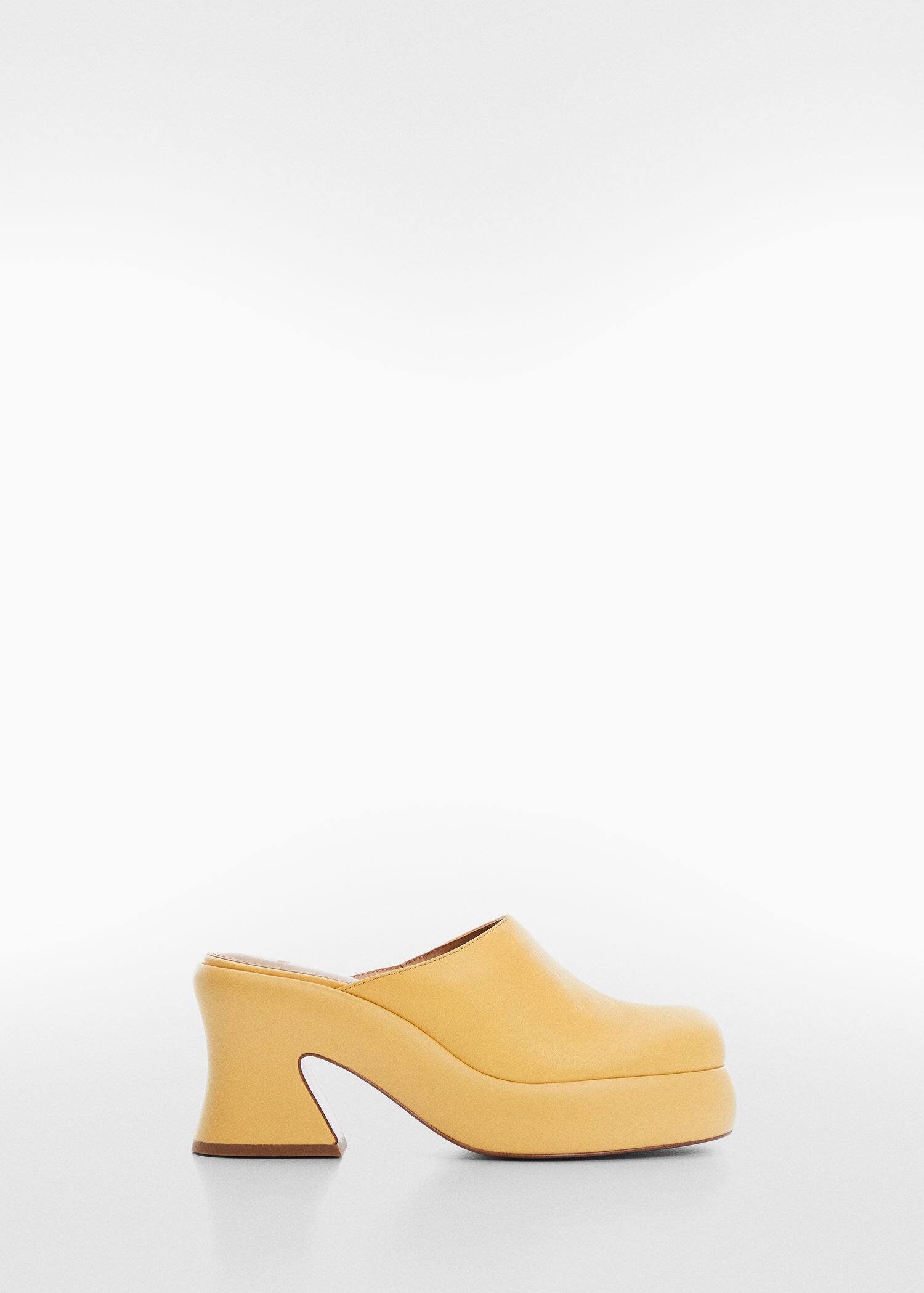 MANGO Block Heel Leather Clog in Yellow | endource