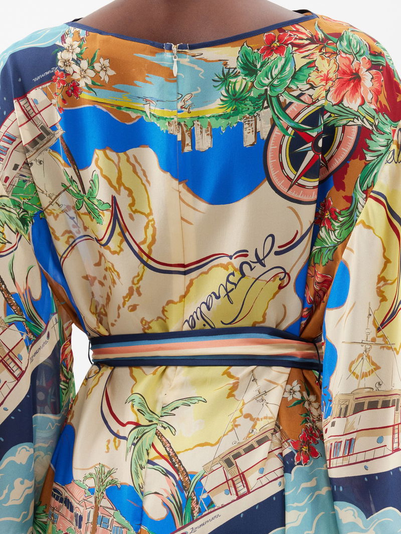 ZIMMERMANN Alight Map-Print Silk Kaftan Dress in Multicoloured | endource