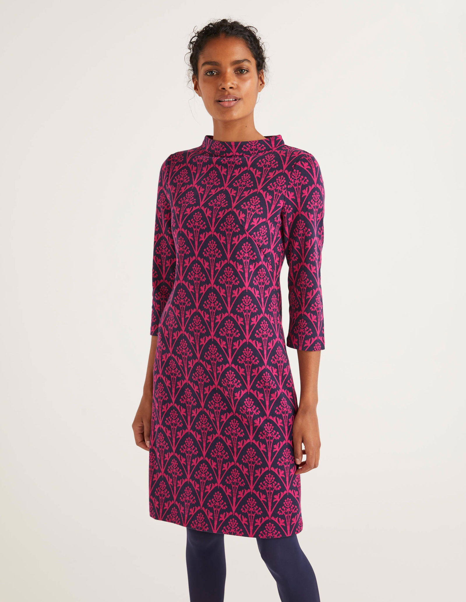 BODEN Victoria Jacquard Dress in English Berry, Poppyseed Bud | endource