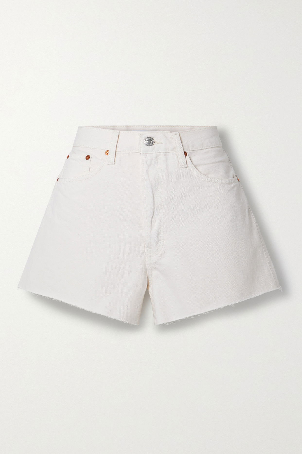 Redone 90s Frayed Denim Shorts in Off-white | Endource
