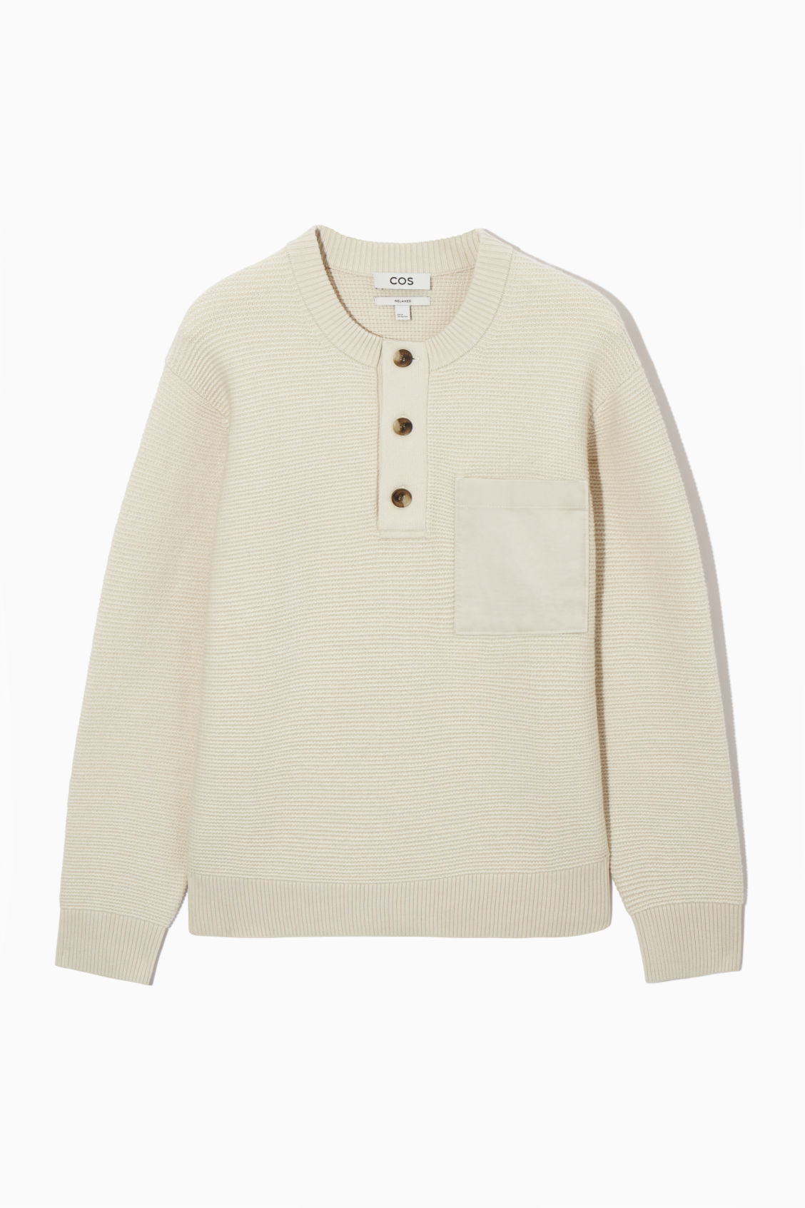 COS Waffle-Knit Henley Jumper in CREAM | endource