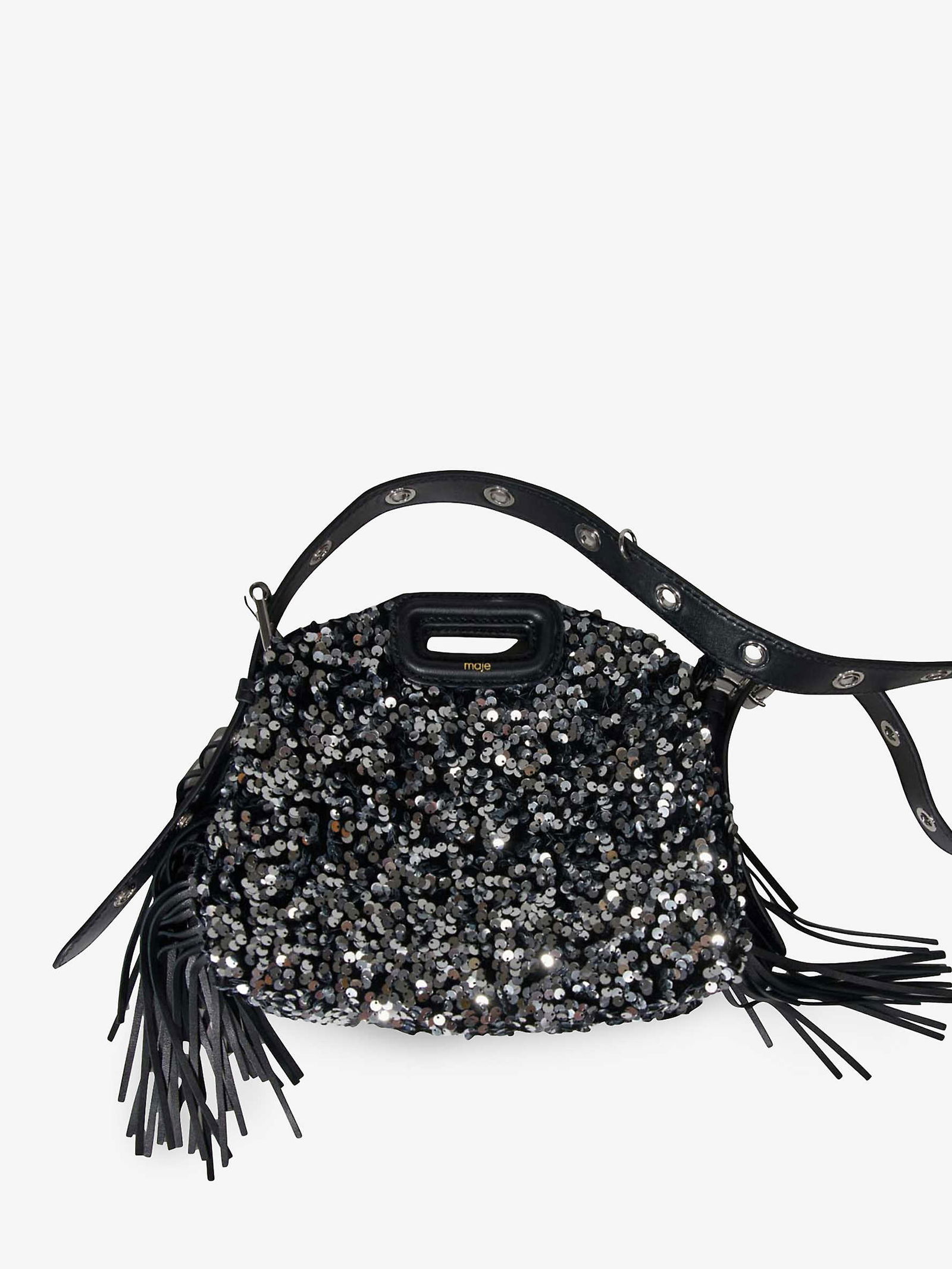 MAJE Miss M Mini Sequin-Embellished Leather Shoulder Bag in Noir / Gris ...