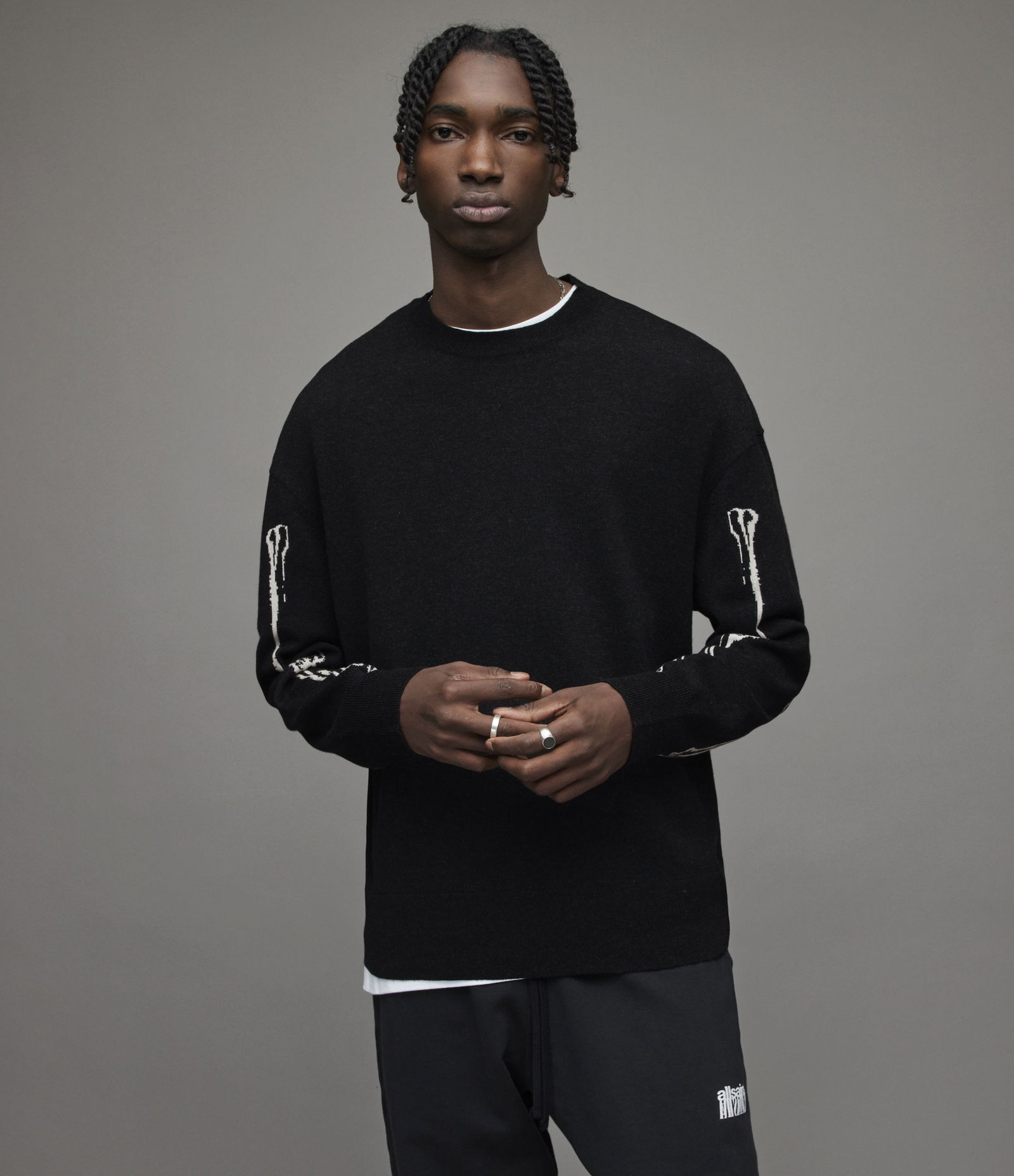 ALLSAINTS Skelli Crew Jumper in Cinder Black Marl | endource