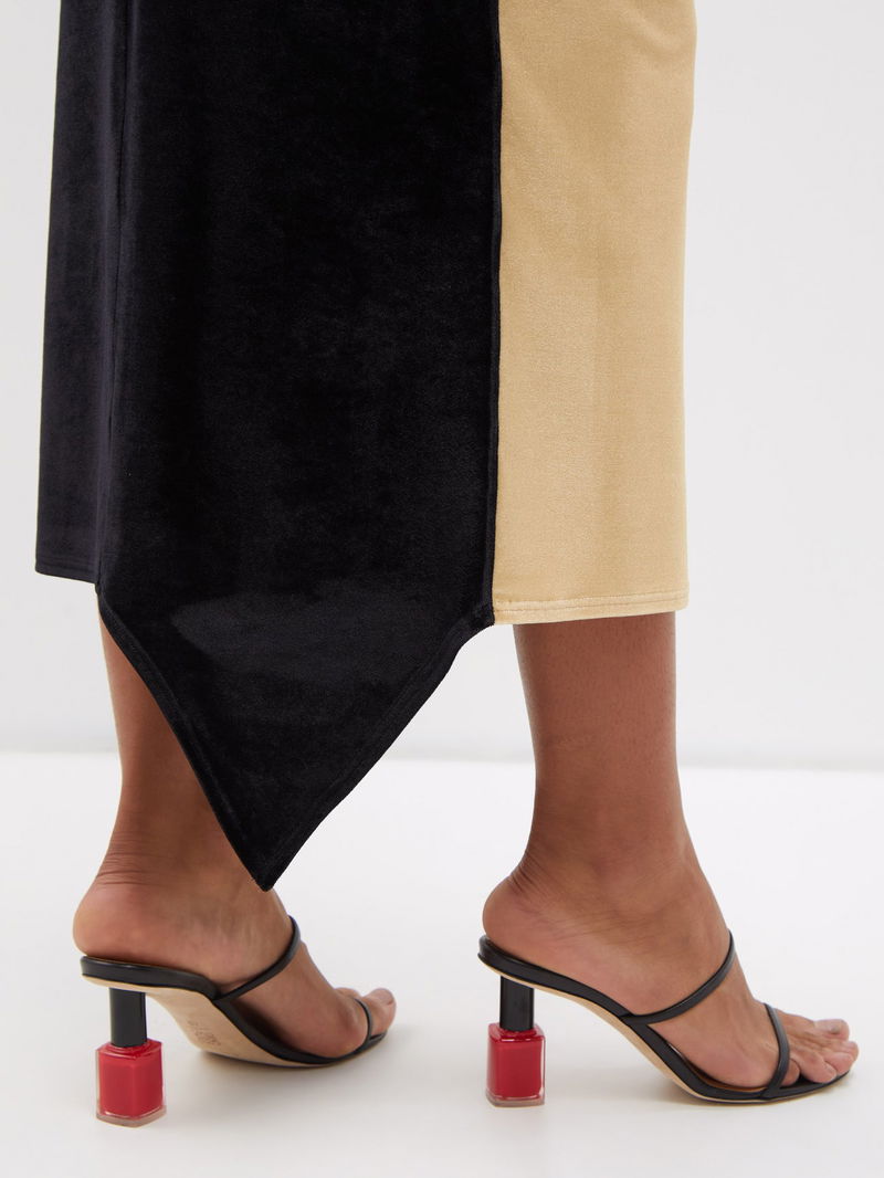 LOEWE Hand-Print Velvet Midi Dress in Beige | endource