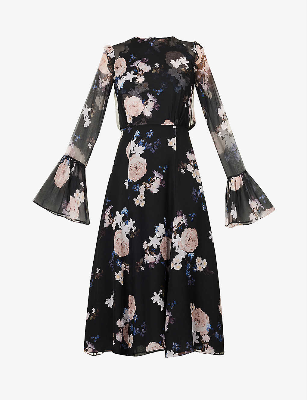 Erdem Victoria Floral Print Silk Midi Dress In Blackmulti Endource