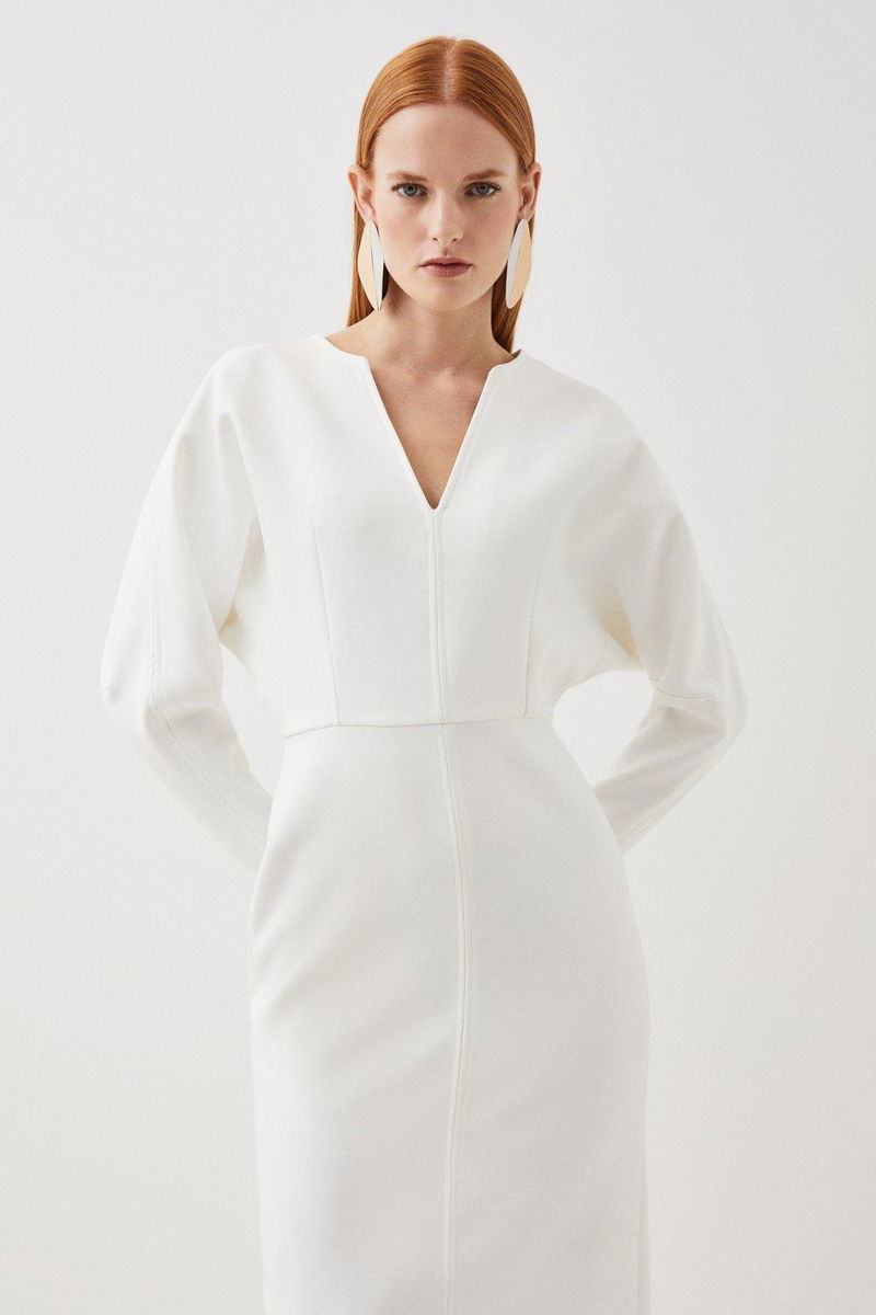 Karen Millen Clean Tailored Seam Detail Rounded Sleeve Midi Dress In