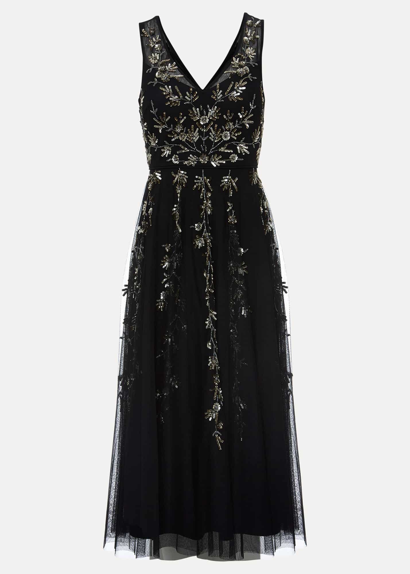 PHASE EIGHT Marissa Floral Embellished Midi Dress in Black | endource