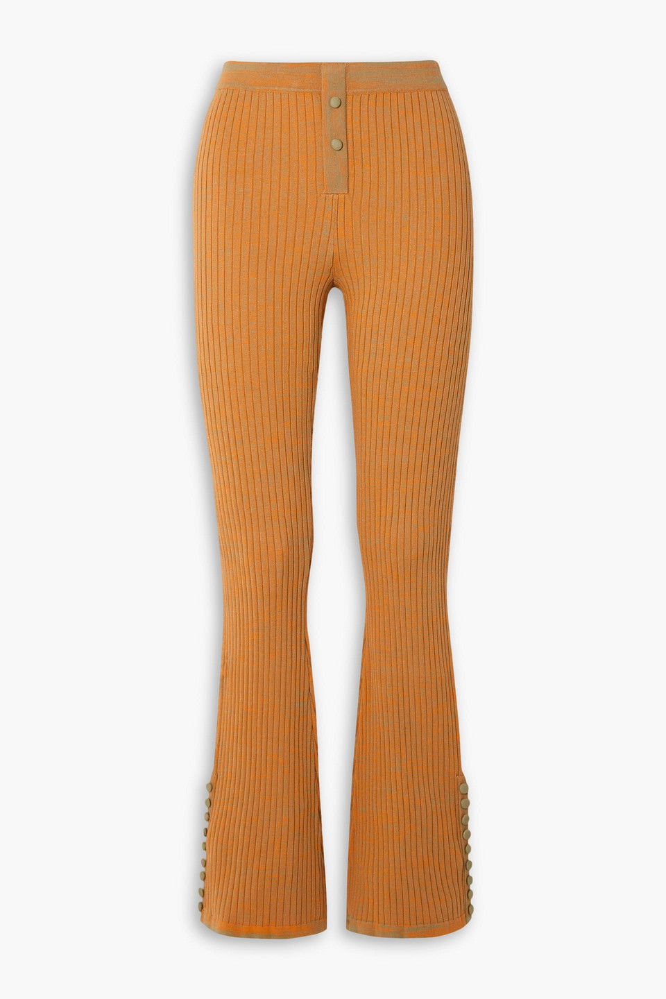 LIVE THE PROCESS Ribbed-Knit Flared Pants in Orange | endource