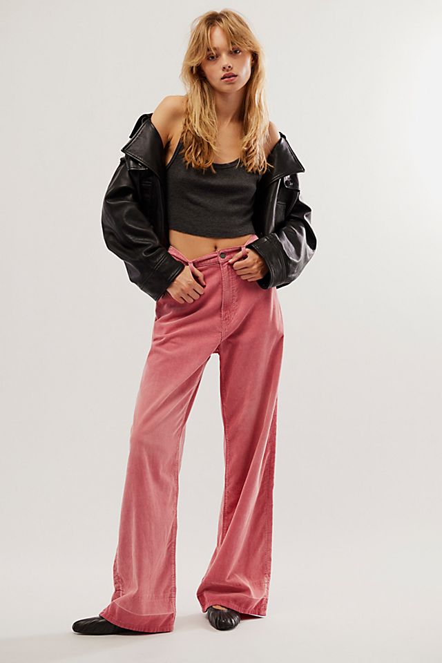 Denimist Teri Cord Wide Leg Jeans In Faded Pink Corduroy Endource