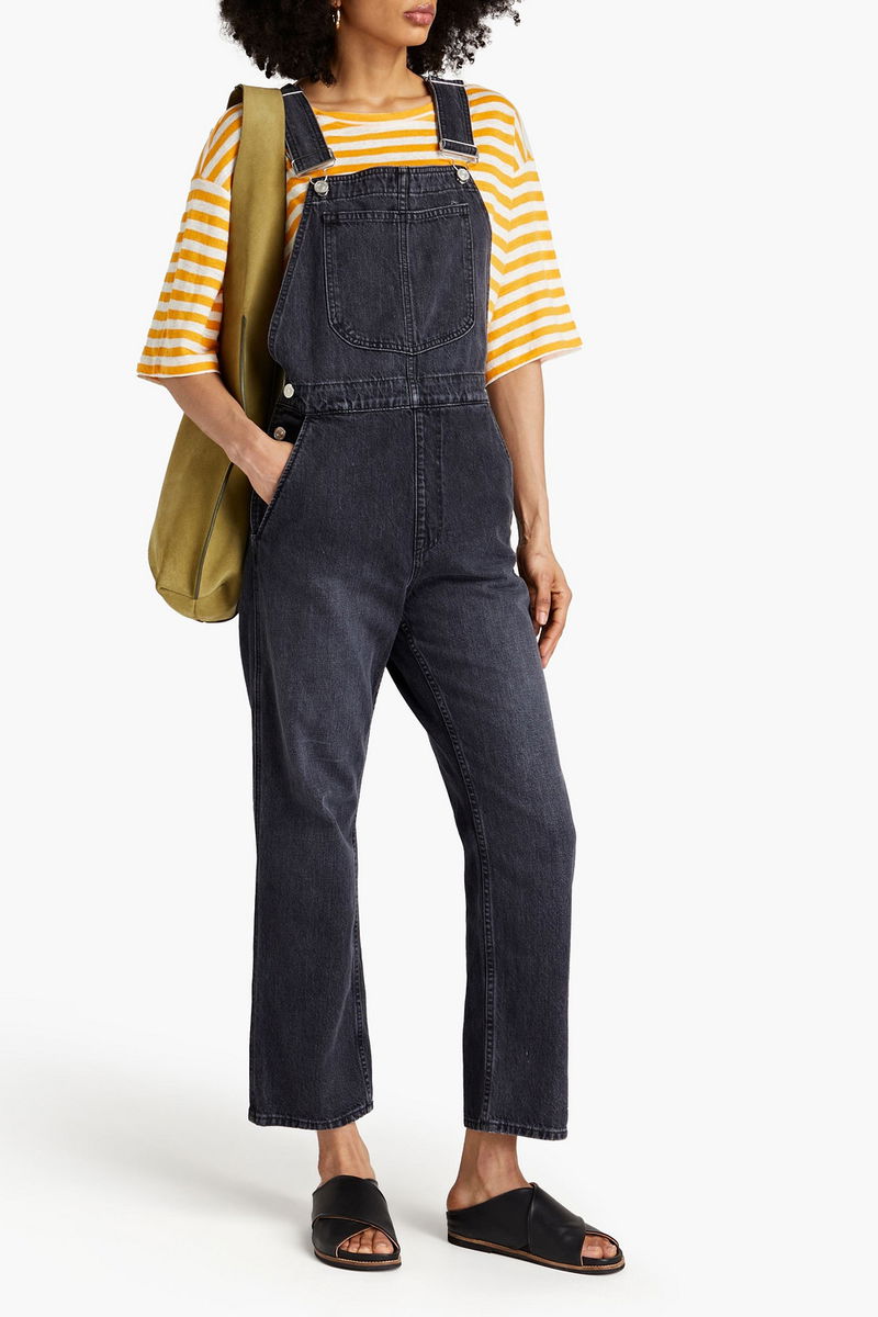 FRAME Faded Denim Overalls in Gray | endource