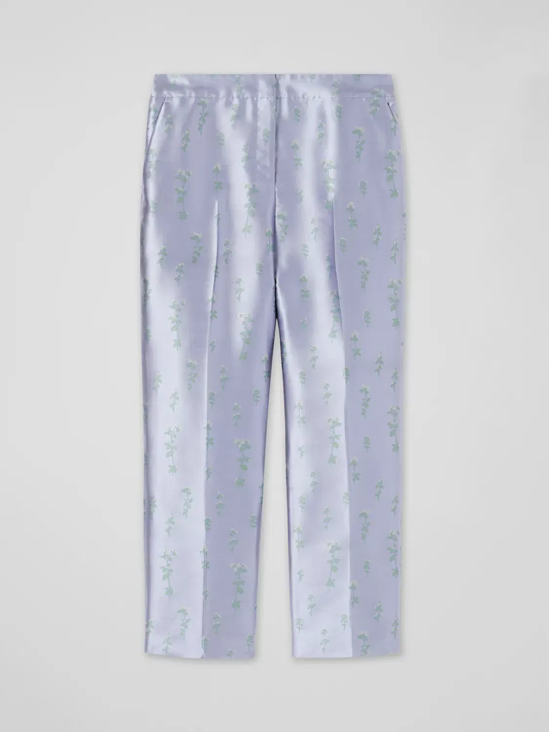 L.K. BENNETT Rosalind Floral Satin Trousers in Hyacinth | endource