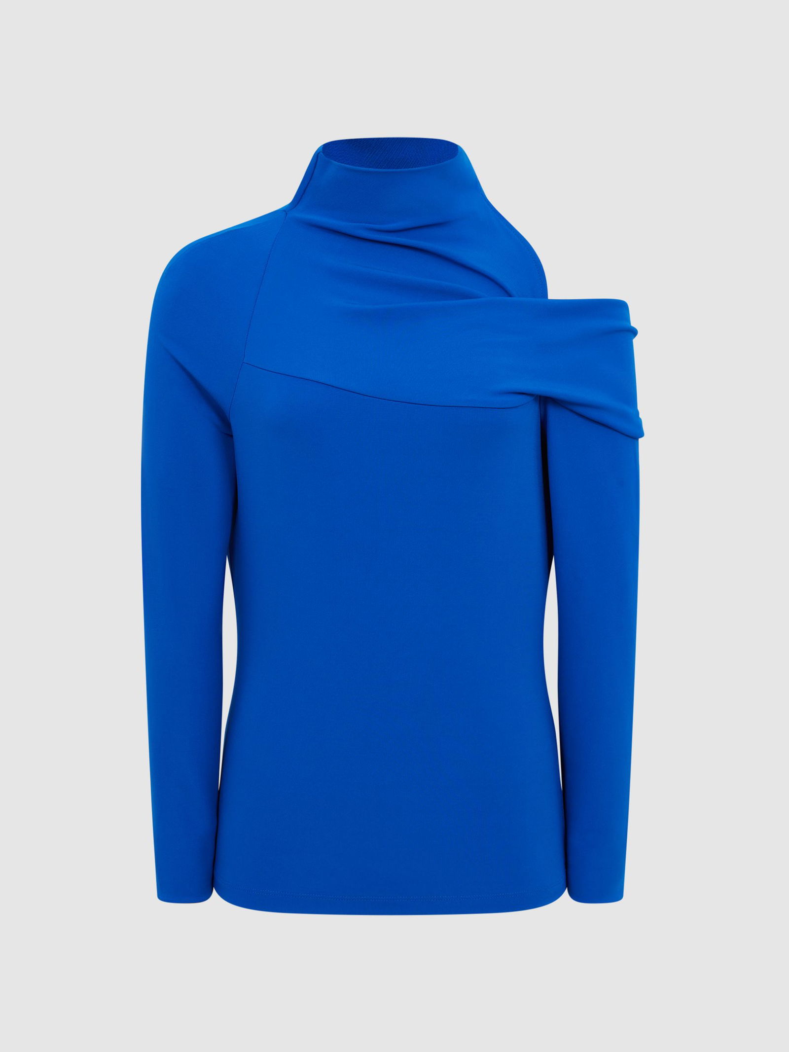 REISS Amy High Neck Cut Out Shoulder Top in Blue | Endource