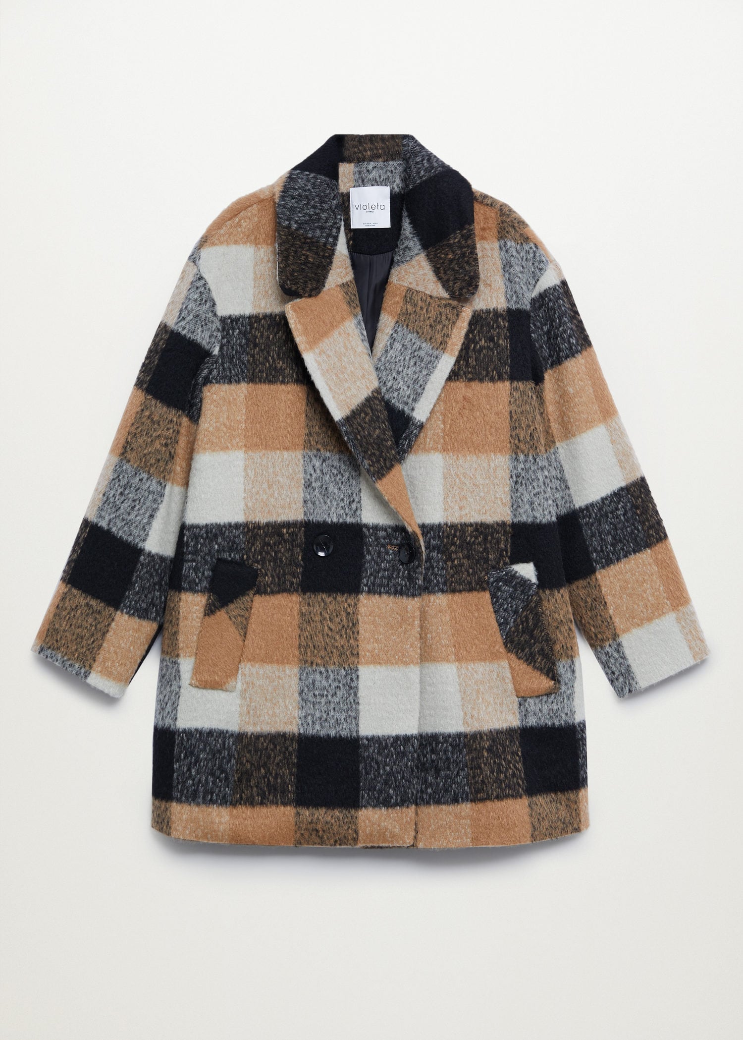 MANGO Check Wool-Blend Coat in Pastel Pink | Endource