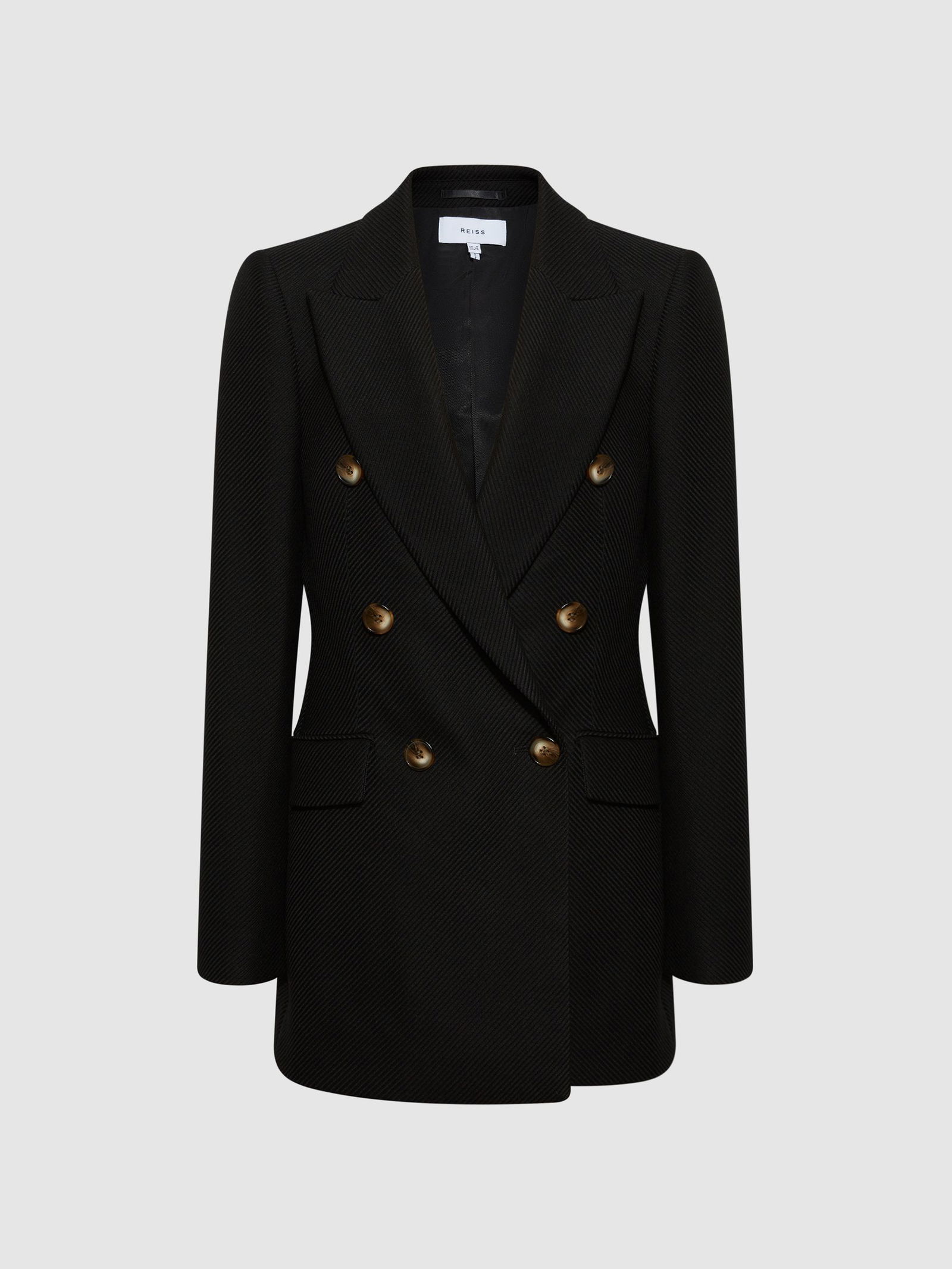 REISS Laura Double Breasted Twill Blazer in Black | Endource