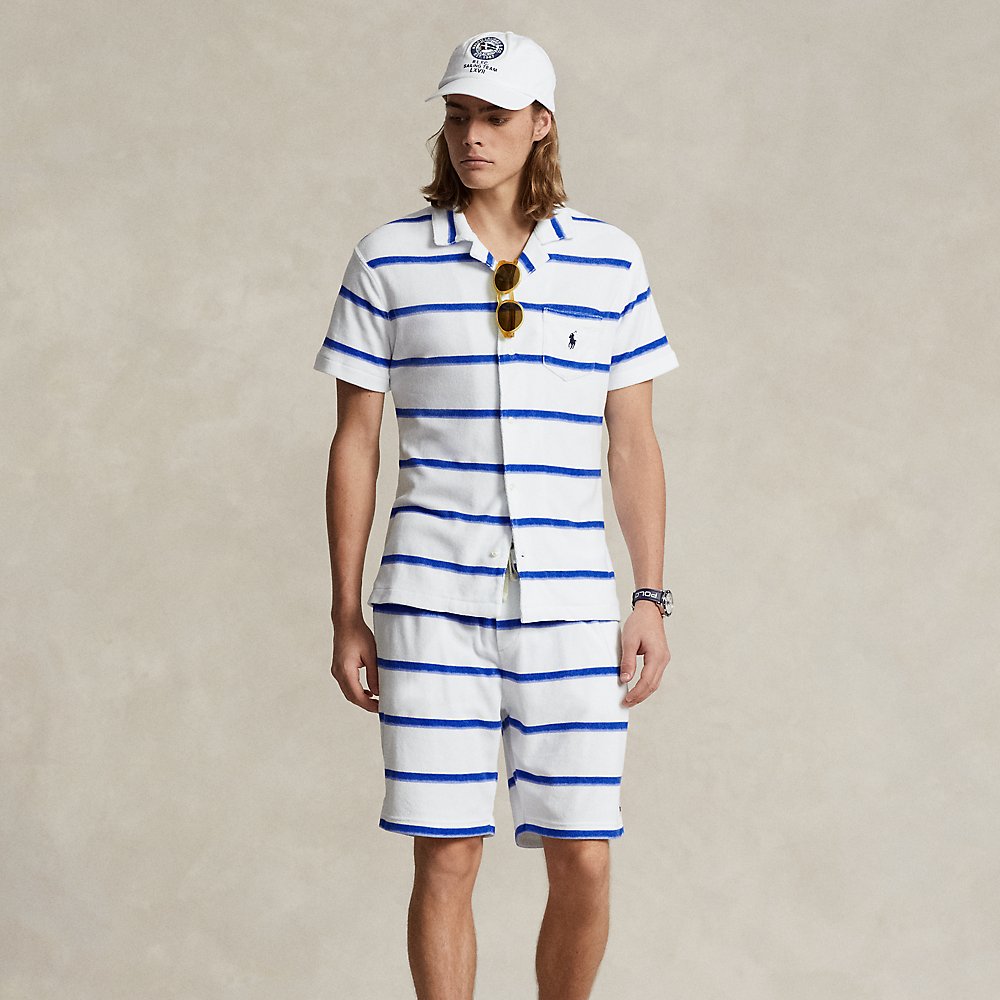 POLO RALPH LAUREN Custom Slim Fit Striped Terry Camp Shirt in White ...
