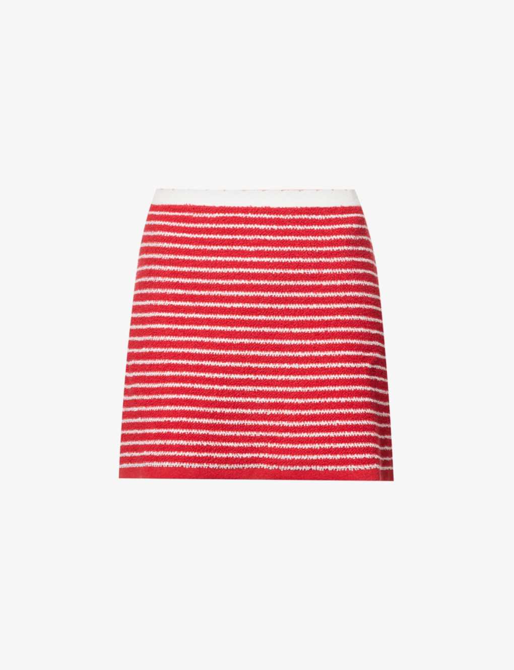 MIU MIU Scalloped-Trim Striped Mini Skirt in Rosso Bianco | endource