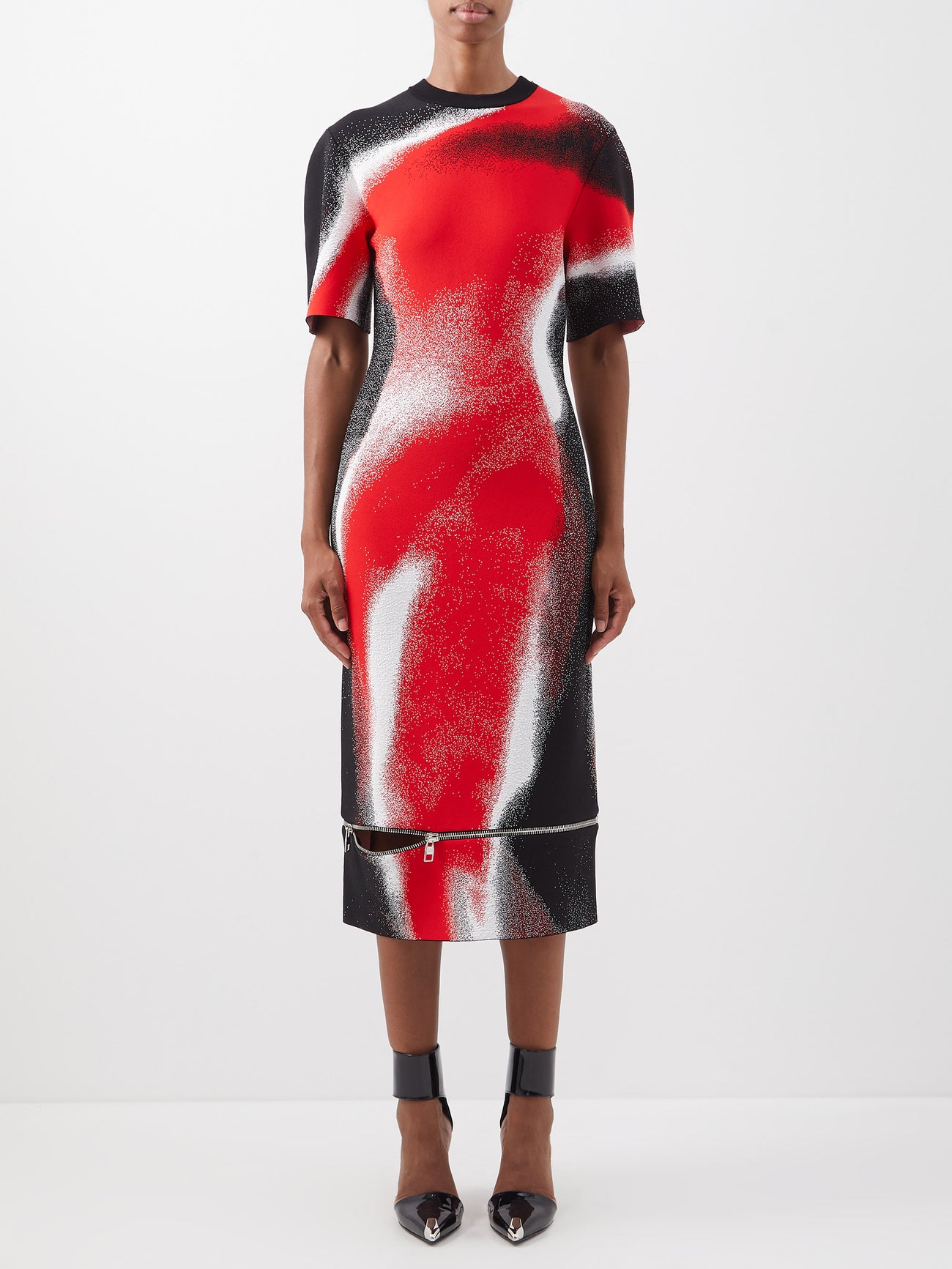 ALEXANDER MCQUEEN Spray Paint-Jacquard Zipped-Hem Knit Dress in Red ...