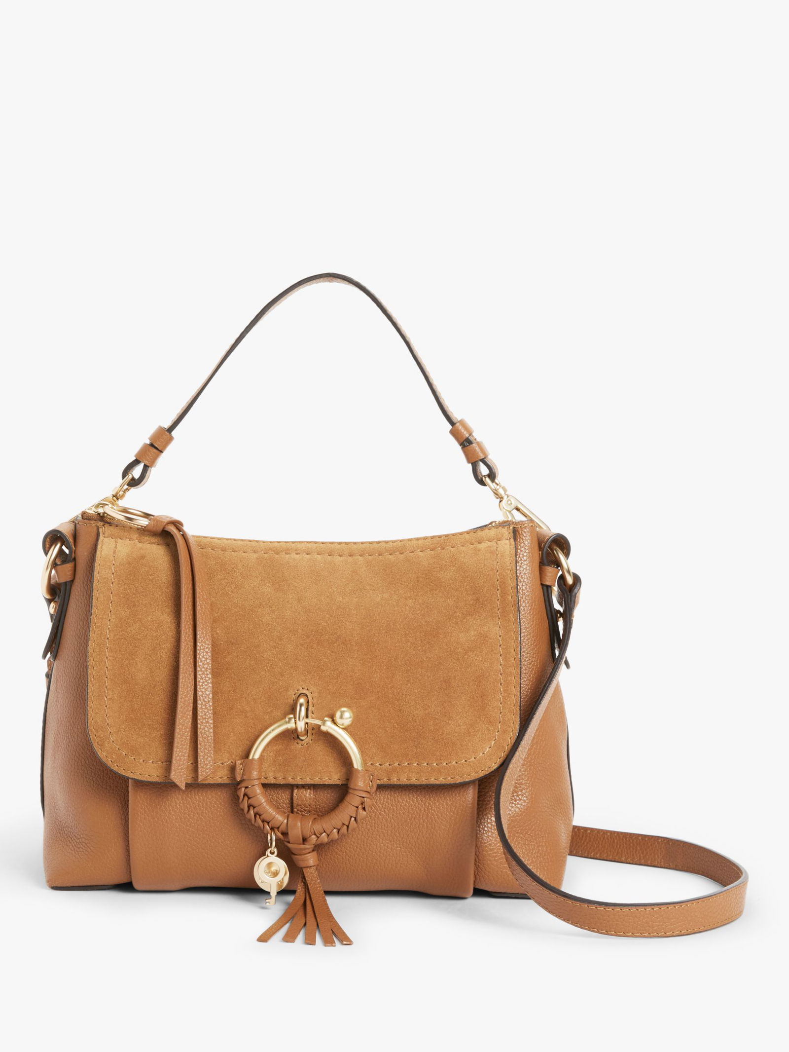 SEE BY CHLOÉ Joan Suede Leather Small Satchel Bag in Caramello | Endource