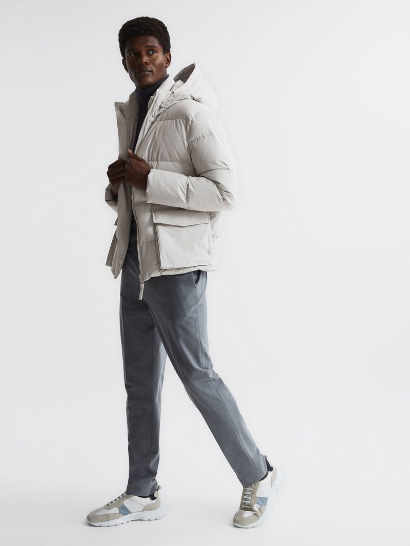 REISS Ryder Short Puffer Jacket in Stone | Endource