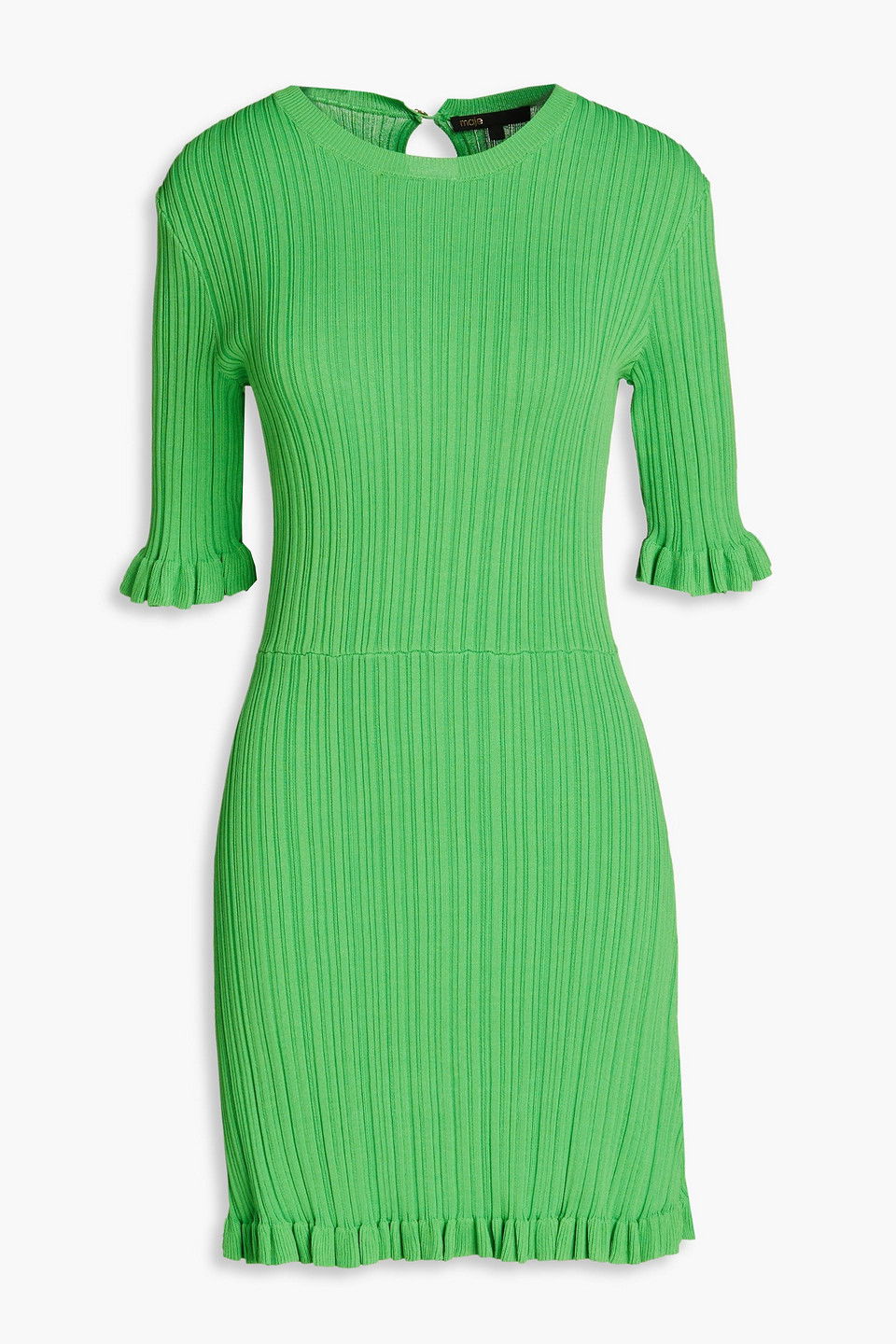 MAJE Rochasse Ribbed-Knit Mini Dress in Green | Endource