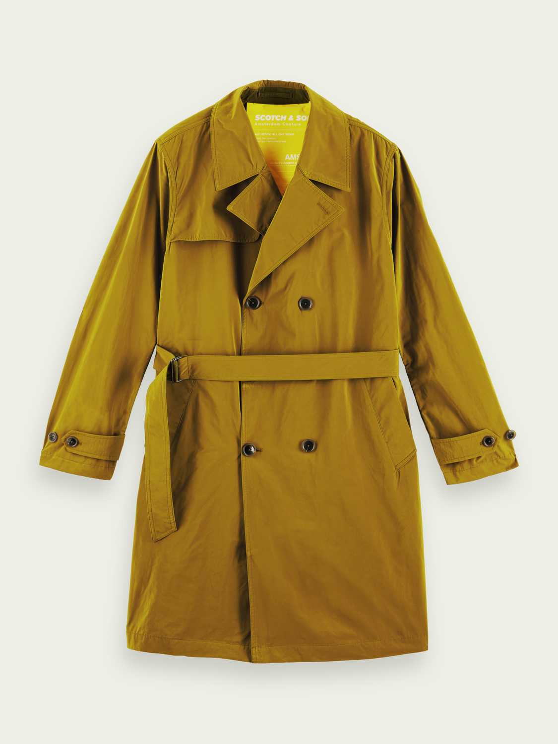 SCOTCH & SODA Double-Breasted Long Trench Coat in Khaki | endource