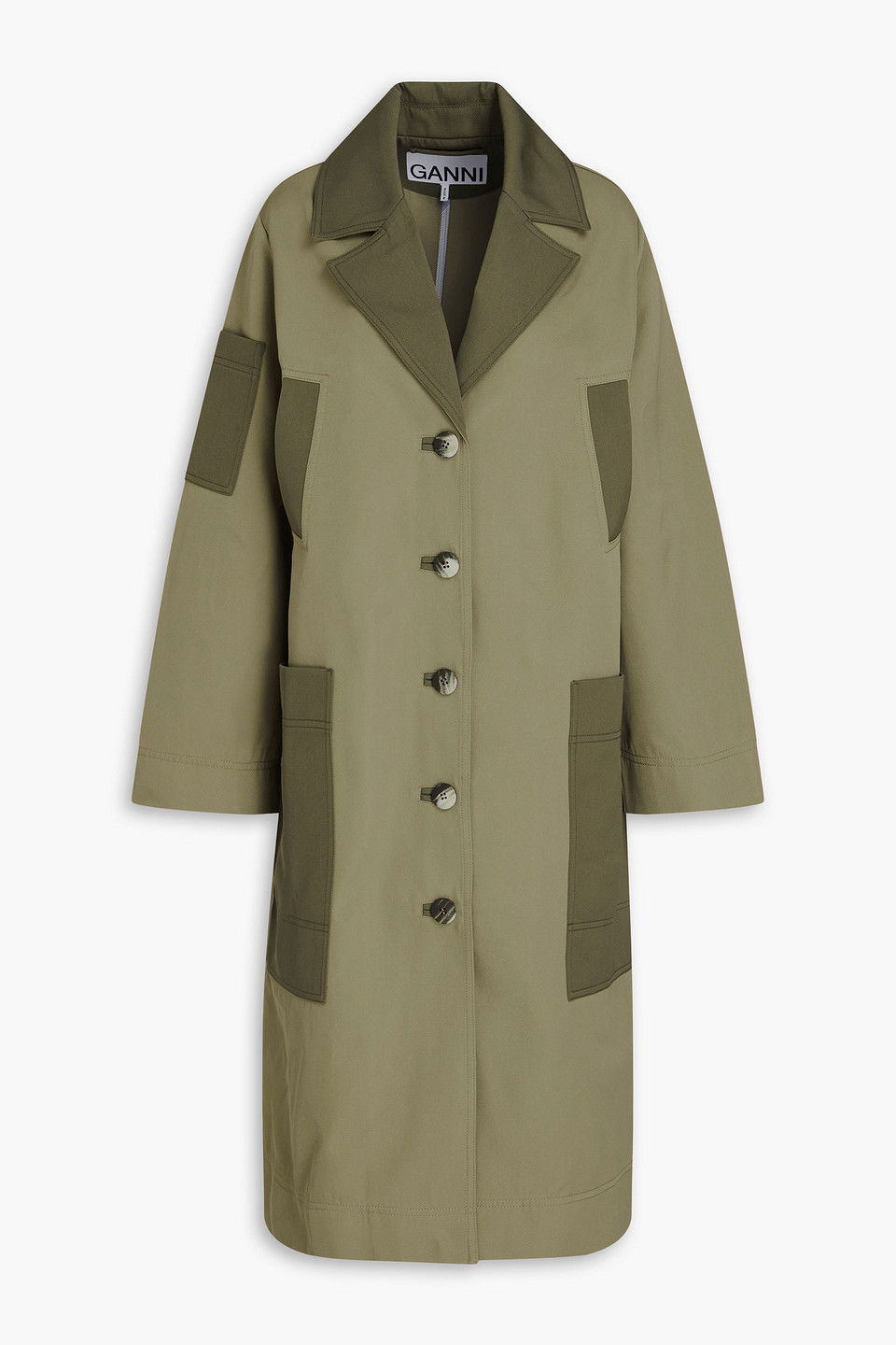 GANNI Twill Trench Coat in Green | Endource